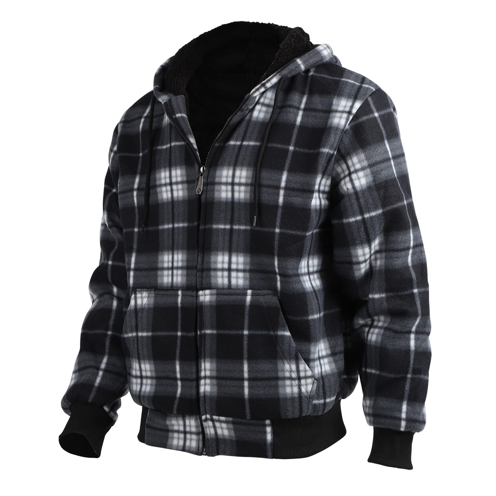 Facitisu Men's Plaid Fleece Jackets Warm Winter Workout Casual Flannel Lined Full Zip Hoodie Plus Size S-5XL
