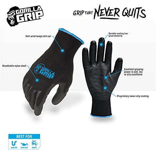 Gorilla Grip, Slip Resistant Work Gloves 25 Pack , Medium,Black