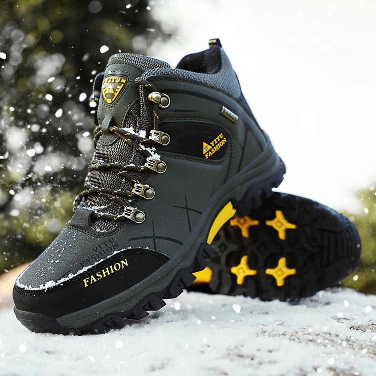 HARMOX Men's Women's Hiking Boot Anti-Slip Hiking Boots Men Waterproof Insulated Green