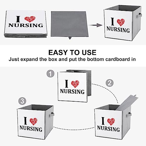 Funny I Love Nursing Storage Cubes with Handles Foldable Fabric Bins Organizing Baskets for Shelves Closet