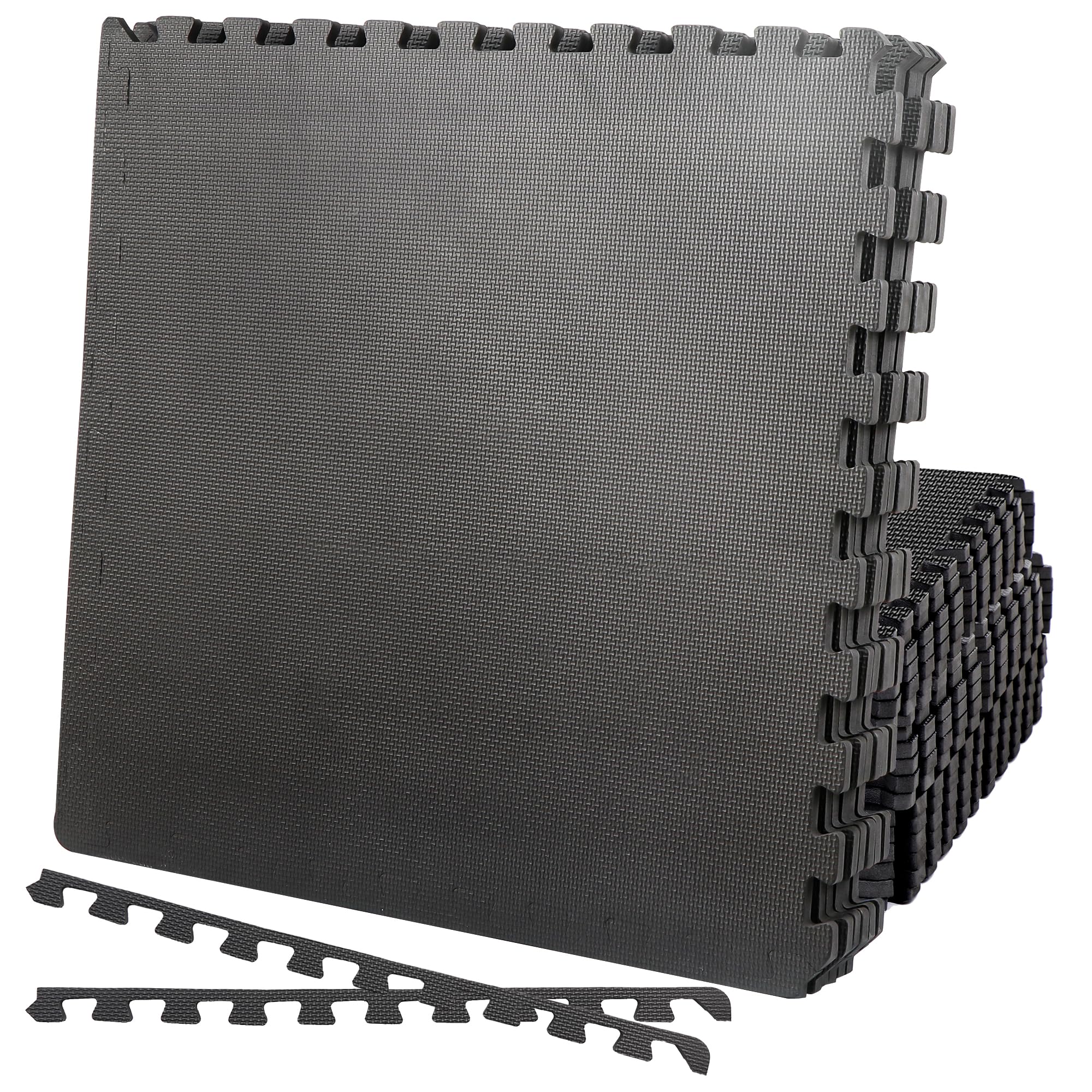 HomGarden Puzzle Exercise Mat 1/2’’ EVA Interlocking Foam Floor Mats for Exercise Equipment Home Gym Workout Mat(24 Tiles) Black