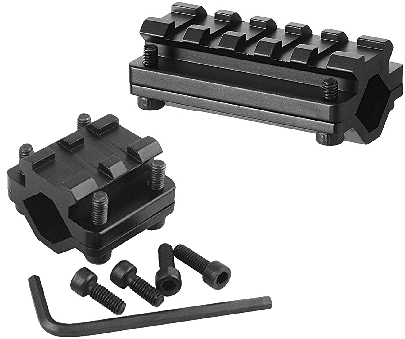 Gotical Combo of 2 Items - Shotgun Single Rail Barrel Mount 5 Slots 2.5 inch Two Piece and Single Rail Two Slot Barrel Mount Weave Picatinny Weaver Barrel Mount