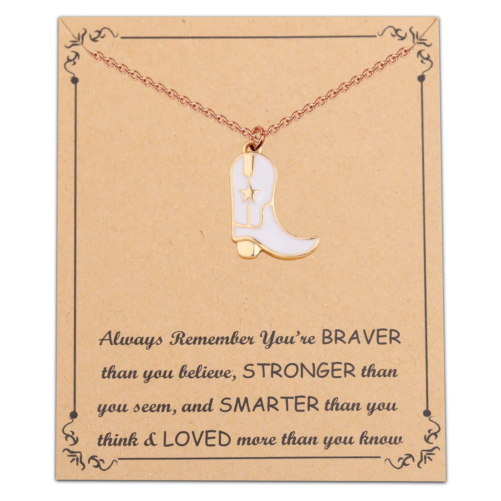 FUSTMW Cow Boot Necklace Horse Lovers Gifts Equestrian Gifts for Horse Rider Owners Gifts Cow Jewelry for Women (White)