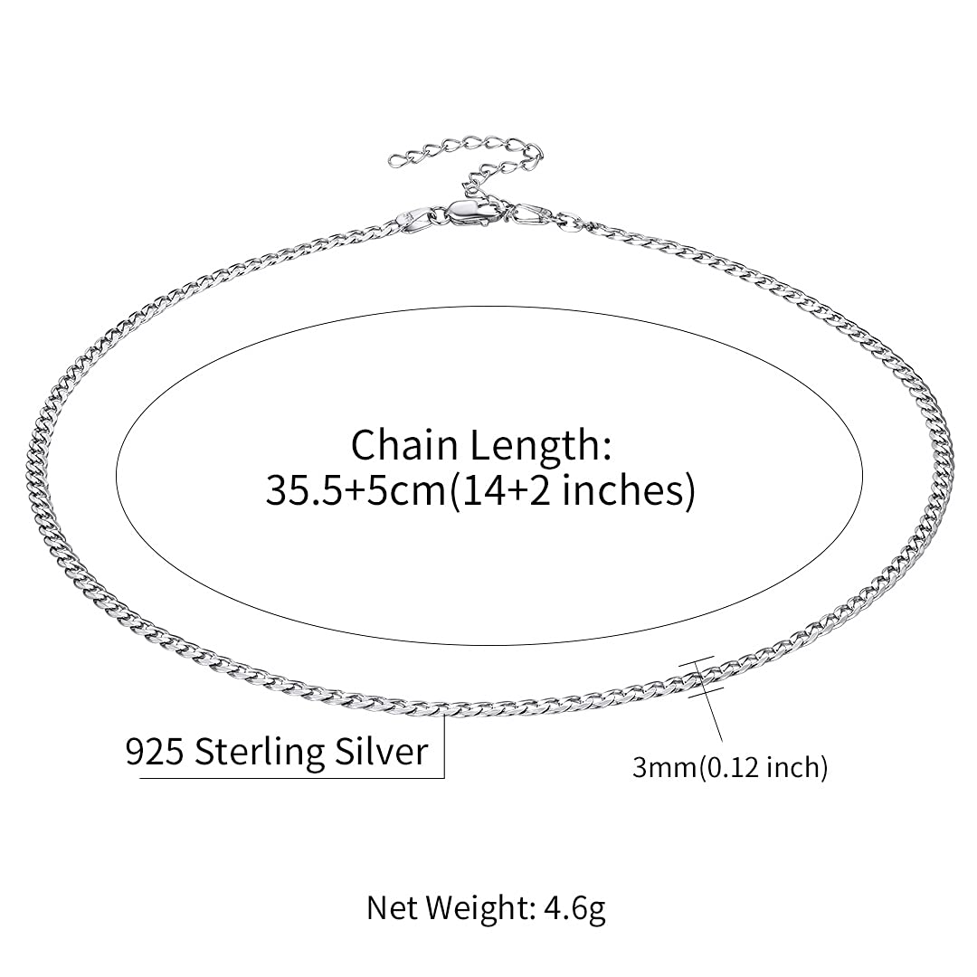 Figaro Choker Link Necklace Hypoallergenic 925 Sterling Silver Chain Handmade Jewelry for Women 14", 5mm Wide