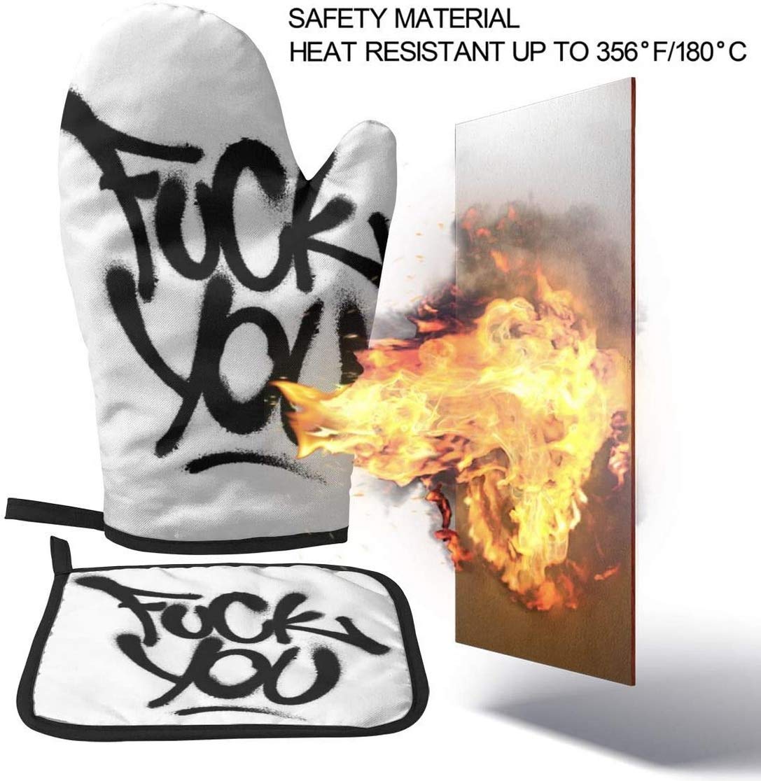 HENGE Font Graffiti Fuck You Oven Mitts and Pot Holders Sets of 2,Resistant Hot Pads,Flexible Cooking Oven Gloves for Microwave BBQ Cooking Baking Grilling
