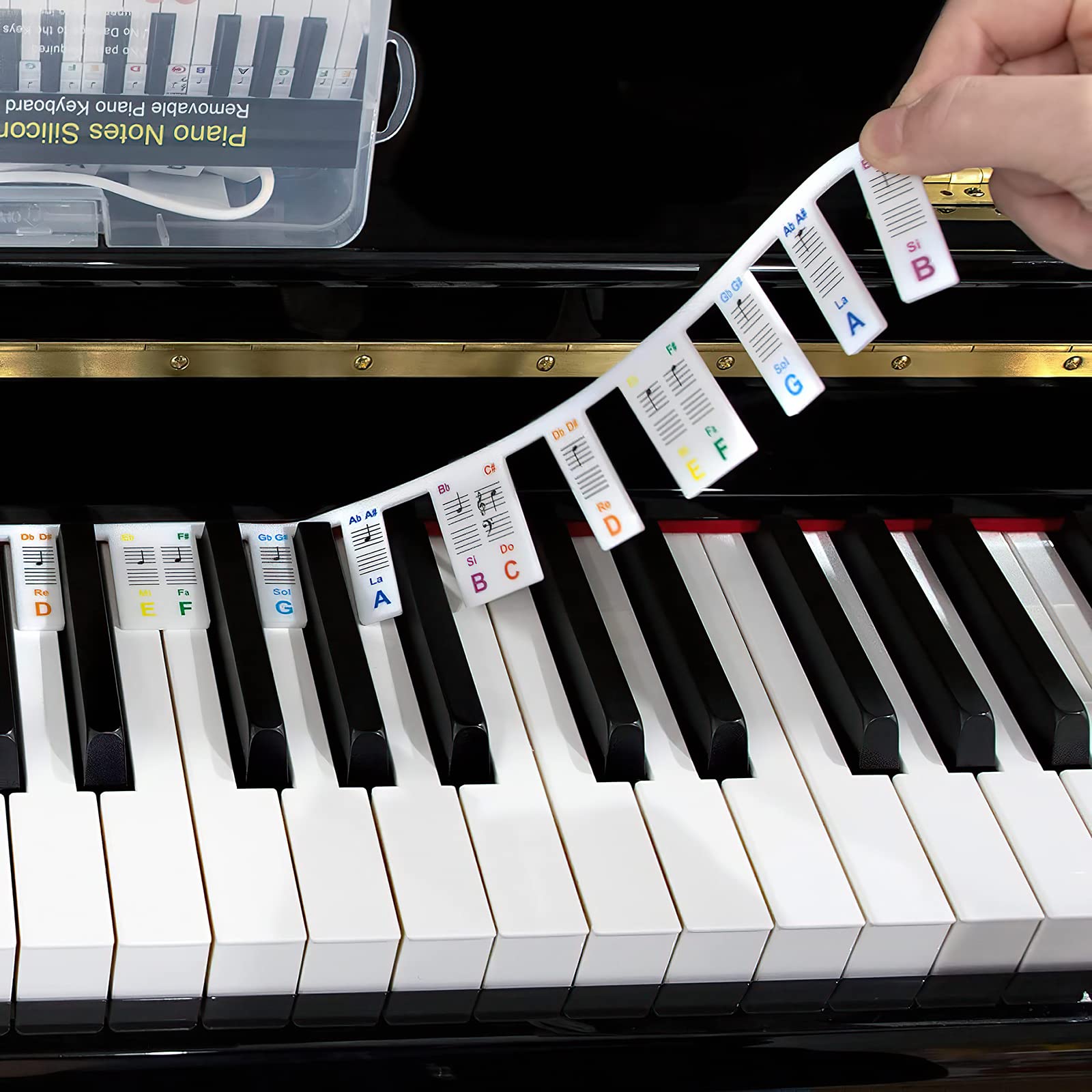 HAUTOCO Piano Keyboard Notes Guide for Beginner Reusable Silicone 88-Key Full Size Removable Piano Keyboard Note Labels, No Need Stickers, 88 Key Rainbow Colors with Box