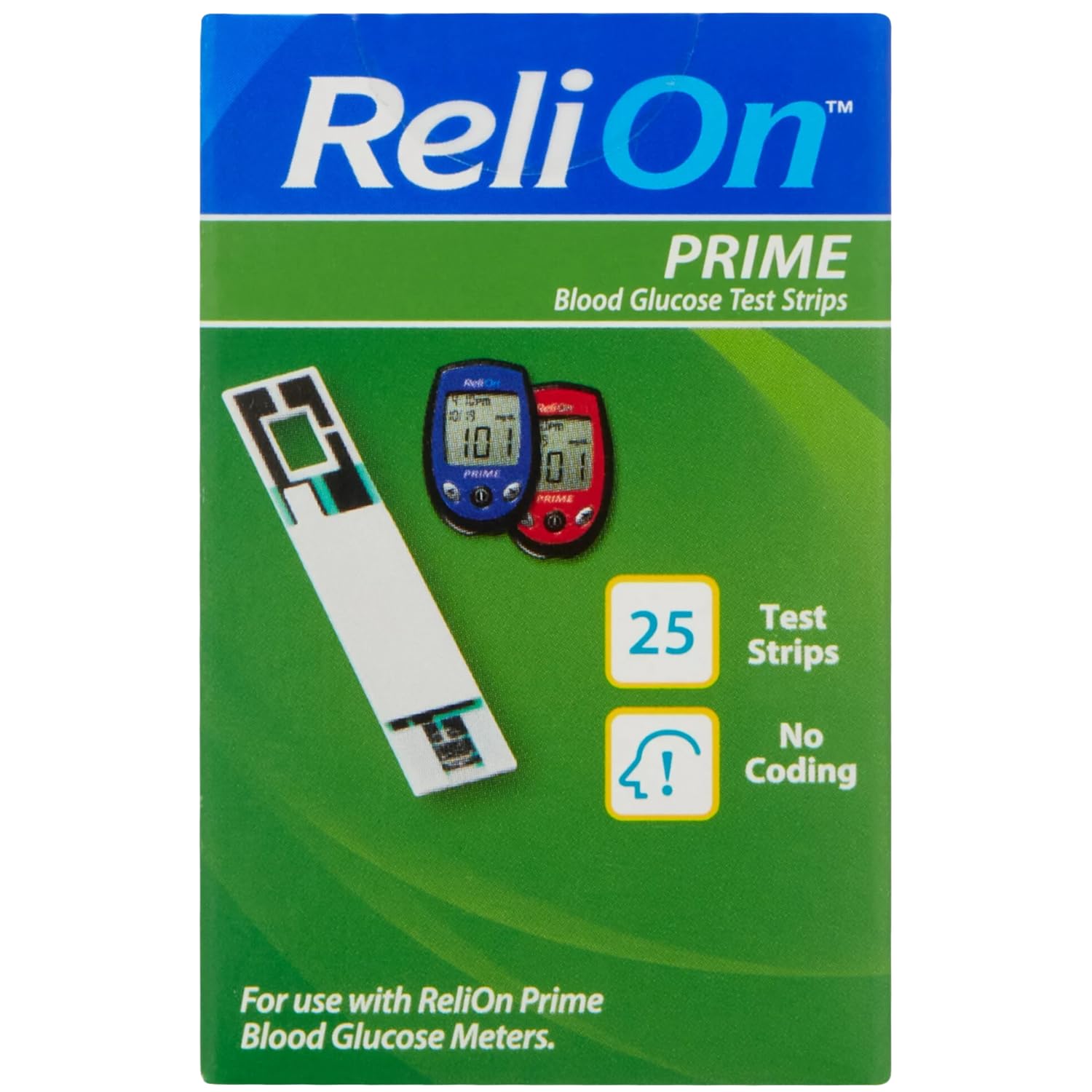 ReliOn Prime Blood Glucose Test Strips Diabetes, 25 Count