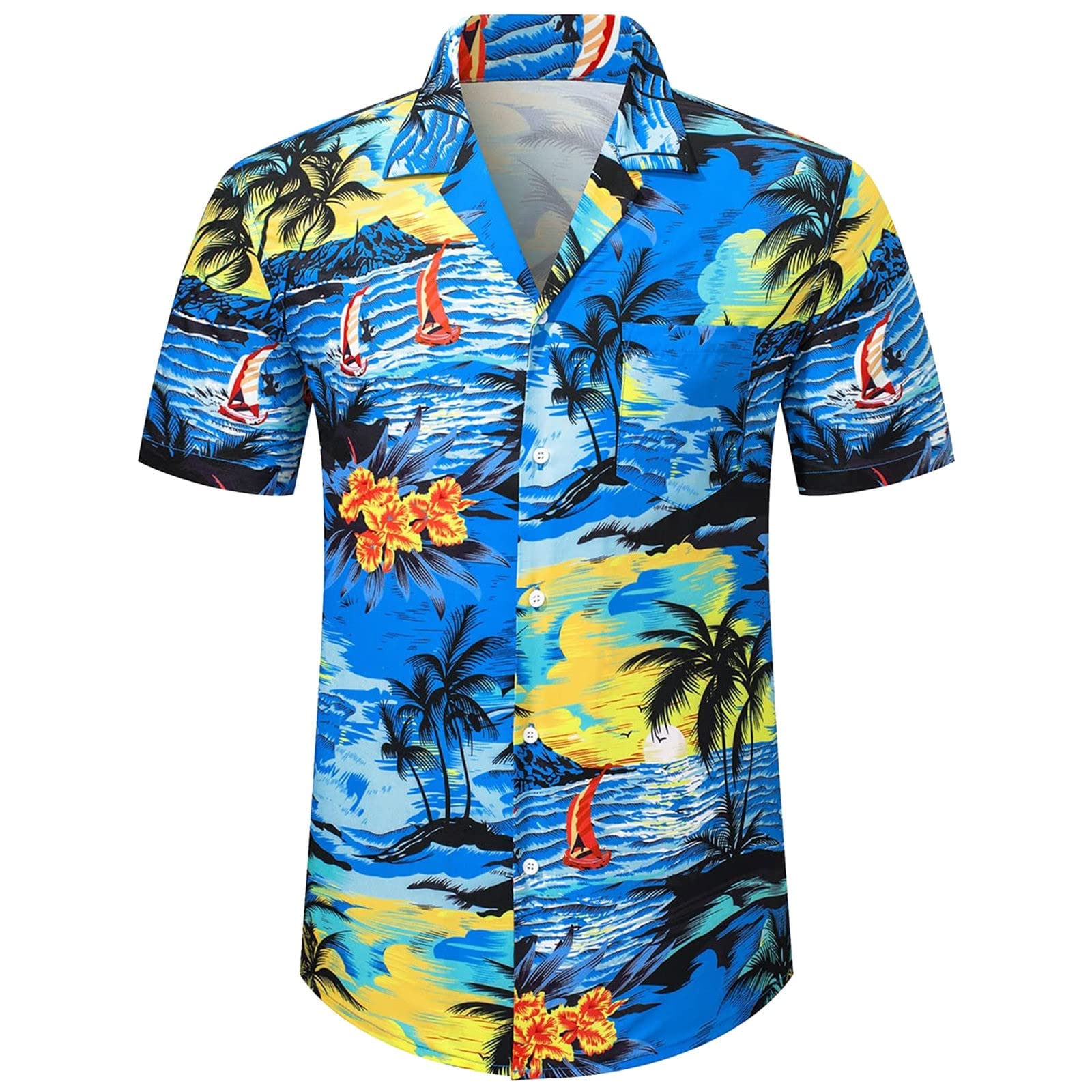 Hawaiian Shirt for Men, Men's Flower Shirt Hawaiian Sets Casual Button Down Short Sleeve Shirt