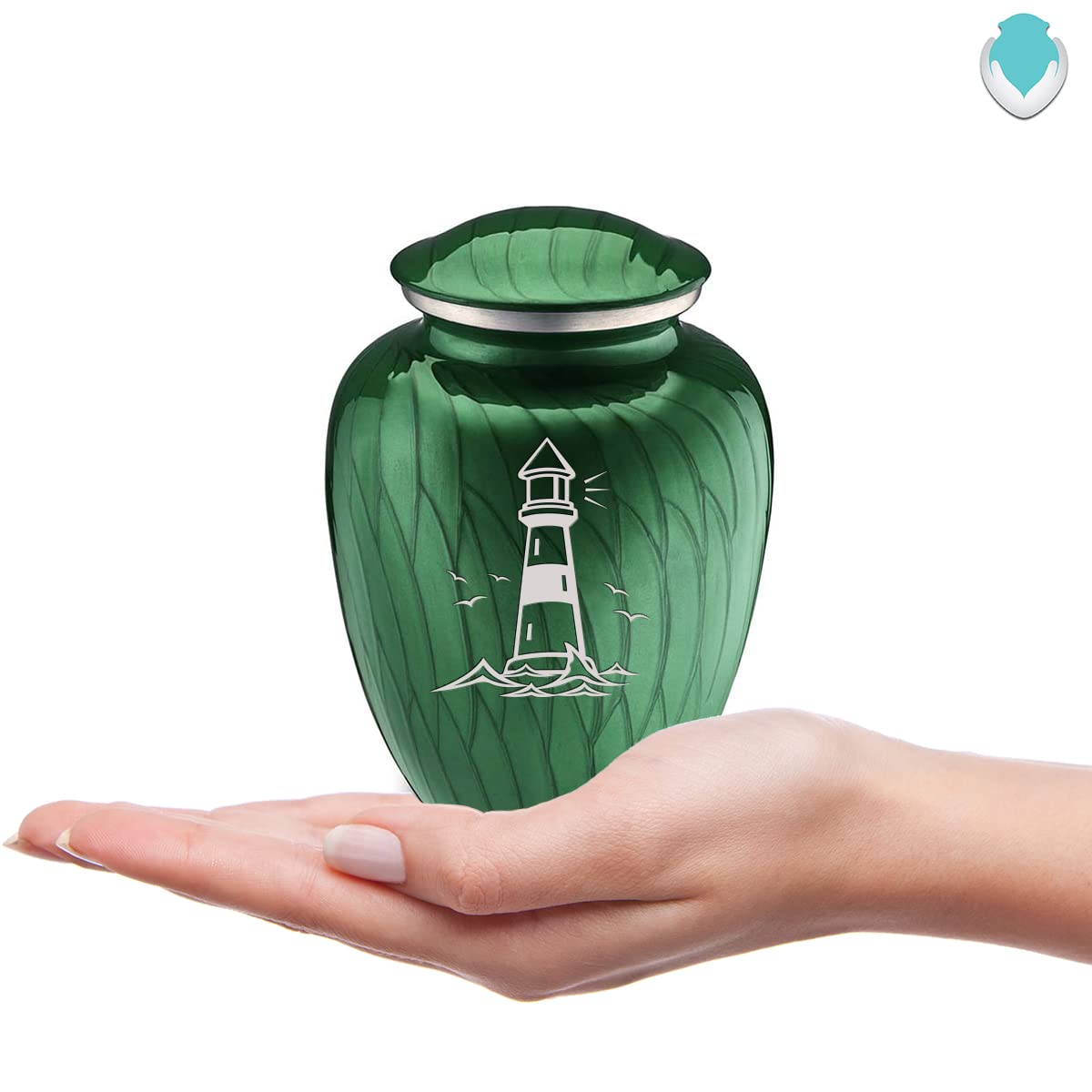 GetUrns Embrace Personalized Lighthouse Medium Cremation Urn with Custom Engraving for Human Ashes for Funeral, Burial, Niche or Columbarium β 44 Cubic Inches β Small Urns for Ashes (Pearl Green)