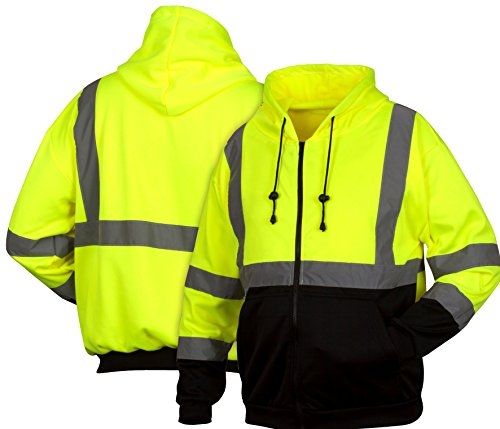Pyramex Safety RSZH3210XL RSZH32 Series Sweatshirts Hi-Vis Lime Zipper Sweatshirt with Black Bottom- Size Extra Large, Green