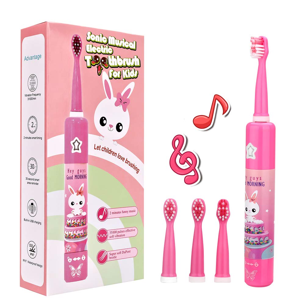 OJV 8620 Musical Electric Toothbrushes for Kids Children (Bule+Pink)