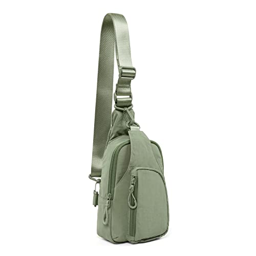 ODODOS Daily Sling Bag with Adjustable Straps Crossbody Chest Bag Lightweight Small Backpack for Casual Outdoor Traveling Hiking, Sage Grey