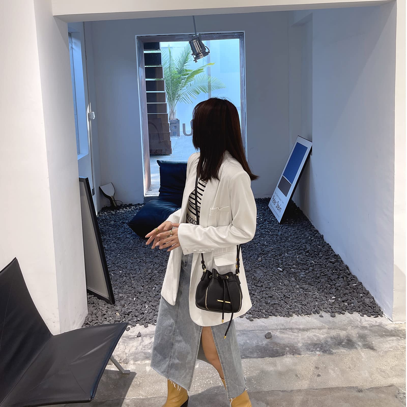 LL LOPPOP Small Casual Top-Handle Drawstring Bucket Bags, Mini Shoulder Crossbody HandBag with 2 Detachable Straps 203601