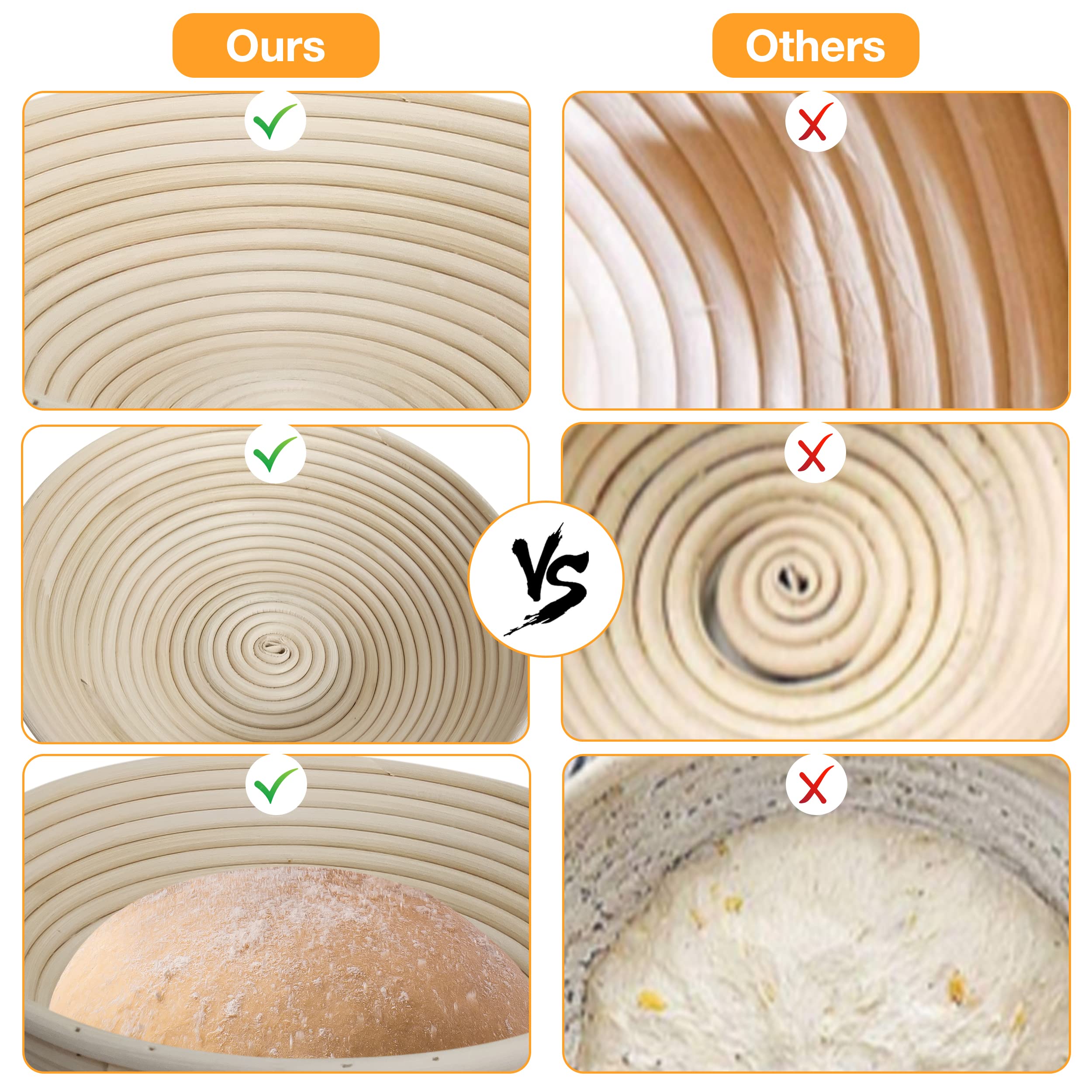 Lithos Bread Proofing Basket - 10 Inch Round Banneton Baskets Kit - Splinter-Free, Non-Stick Surface, Cloth Liners Accessories - Bake Bread Gifts for Home Bakers
