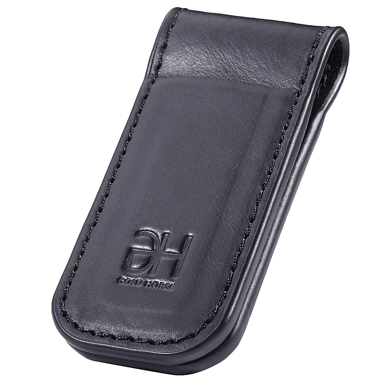 GH GOLD HORSE Slim Magnetic Money Clip Genuine Leather Business Card Holder for Men, Black