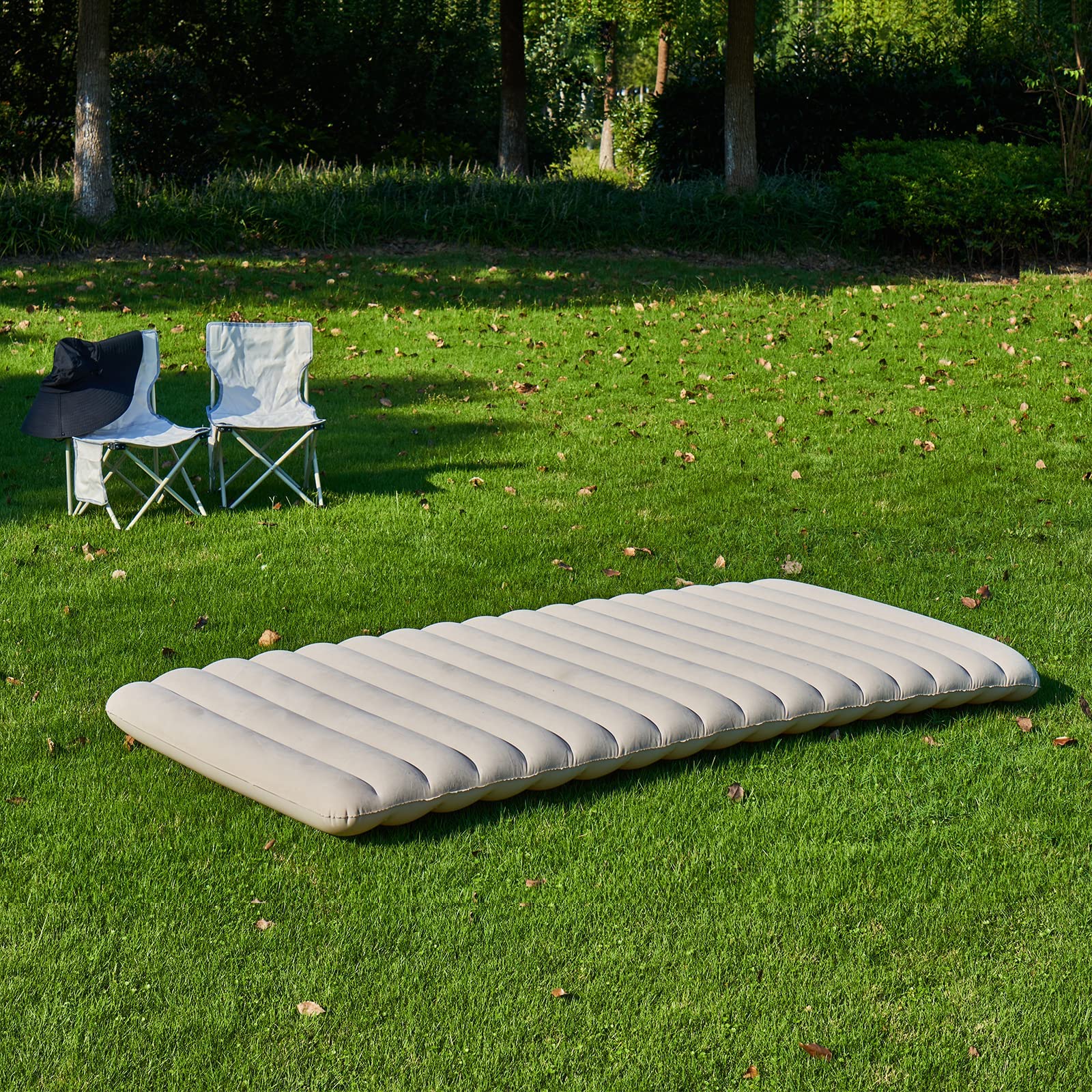 Honeydrill Sleeping Pad Single Size Air Mattress Camping, Inflatable mat, air Bed for Tent, Car Traveling, Beige (72x28x4.7 inch)