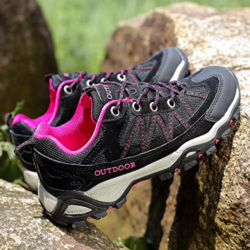 HARMOX Women's Men's Hiking Boot Slip Resistant Hiking Boots Women Lightweight Black
