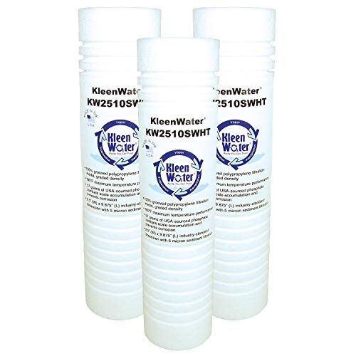 KleenWater High Temperature Water Filters, 2.5 x 9.75 Inch with Scale Inhibitor, Max Temp180 degrees, Made in USA, 3 Pack, Compatible Replacement Cartridge for Heater Treater FTHT-10RF, FTHT-10-REVFLO-G