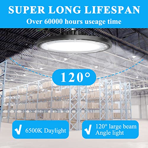 High Bay Light | 15000LM (100W) LED UFO Commercial Lights with US Plug 5' Cable, 6500K Super Bright LED Shop Lights, IP66 Warehouse Light, Area Light Fixture Shop Light for Garage Warehouse Workshop