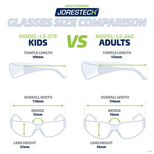 JORESTECH Kids Safety Glasses UV Protection Anti Scratch Clear Frameless with multi color temples Glasses, Meets ANSI Z87+ Standards, Eye Protection Activewear Pack of 12 (LS-375-MULT)