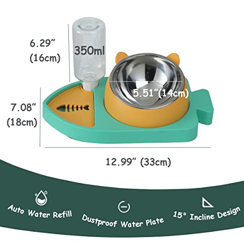 Pet Bowl Food and Water Two in One Feeder Anti-Choking Stainless Steel Dog Cat Bowl Kit Removable Automatic Water Refill No Spill Dripless Water Bottle Feeding Bowl (Blue)