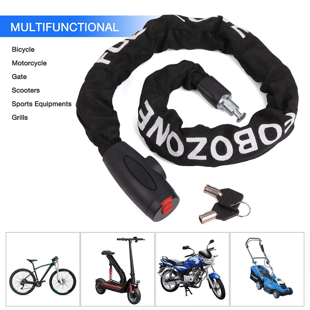 FUBOZONE Heavy Duty Bike Chain Locks, Bicycle Disc Locks, Scooter Motorcycle Cable Locks,Made of Solid Manganese Steel, It is Very Safe.(Size:38.64 in Length x 9 mm Dia/Weight:2.97 Ib)