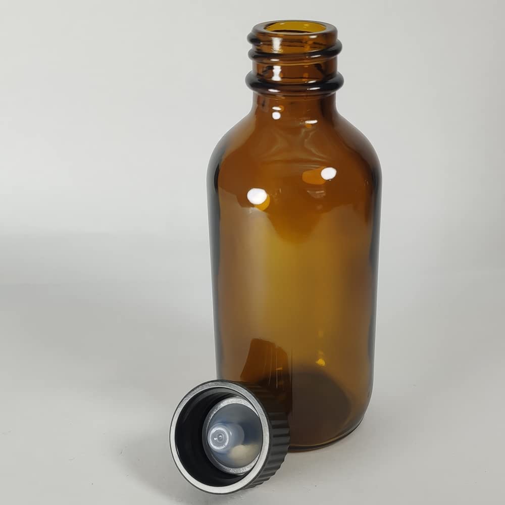 PIPIBA 24Pack 2oz (60ml) Boston Glass Bottle. Essential Oil Bottle With Lid. For Perfume, Aromatherapy, Lab Refillable Sample Vials (Amber)