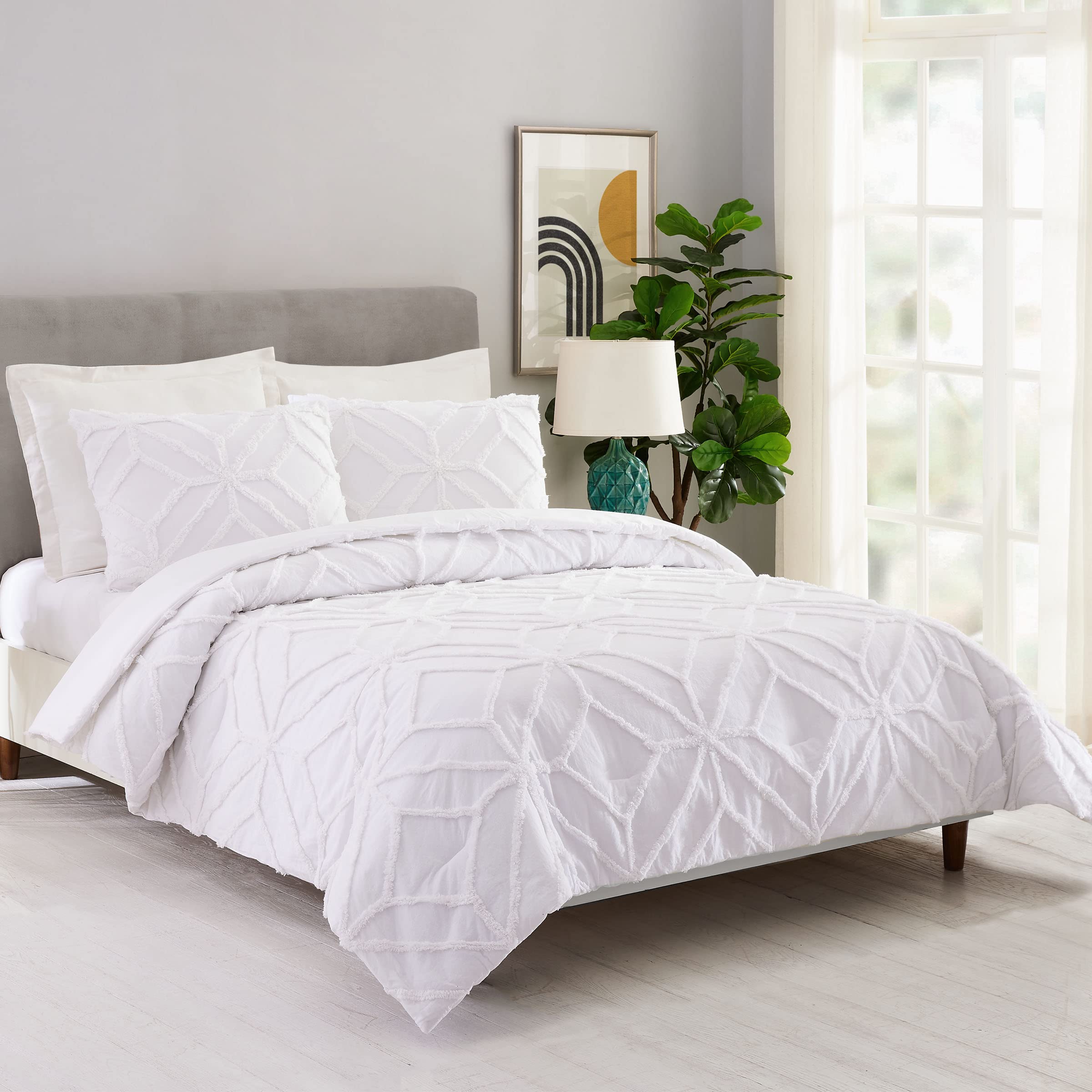 Trina Turk 100% Cotton Tufted Chenille 3-Piece Duvet Set - Full/Queen, White