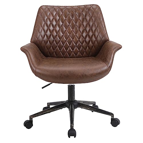 Ermnois Home Office Desk Chair, Fabric Modern Height Adjustable Task Chair with Armrest, Back and Wheels for Living Room Study Room and Bedroom, (New Version 1pc, Brown)