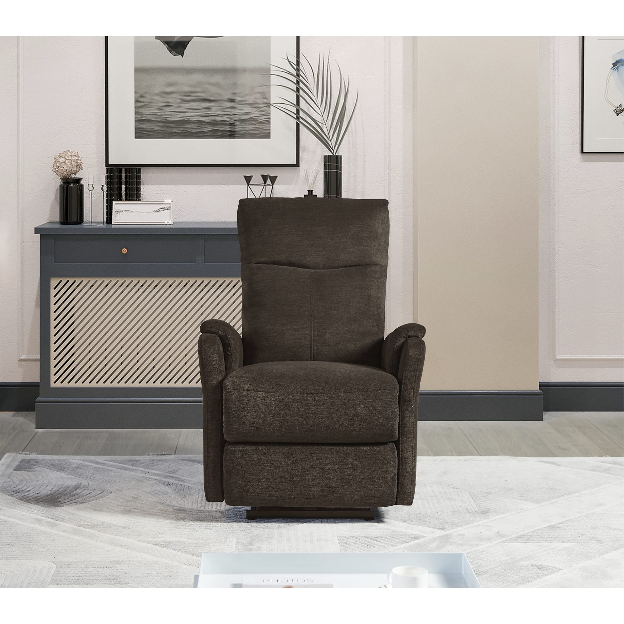 FIQHOME Electric Power, Fabric Single Sofa Recliner Function,Ergonomic Lounge Chair, Home Theater Seating with USB Charge Port for Small Room,Dark Brown