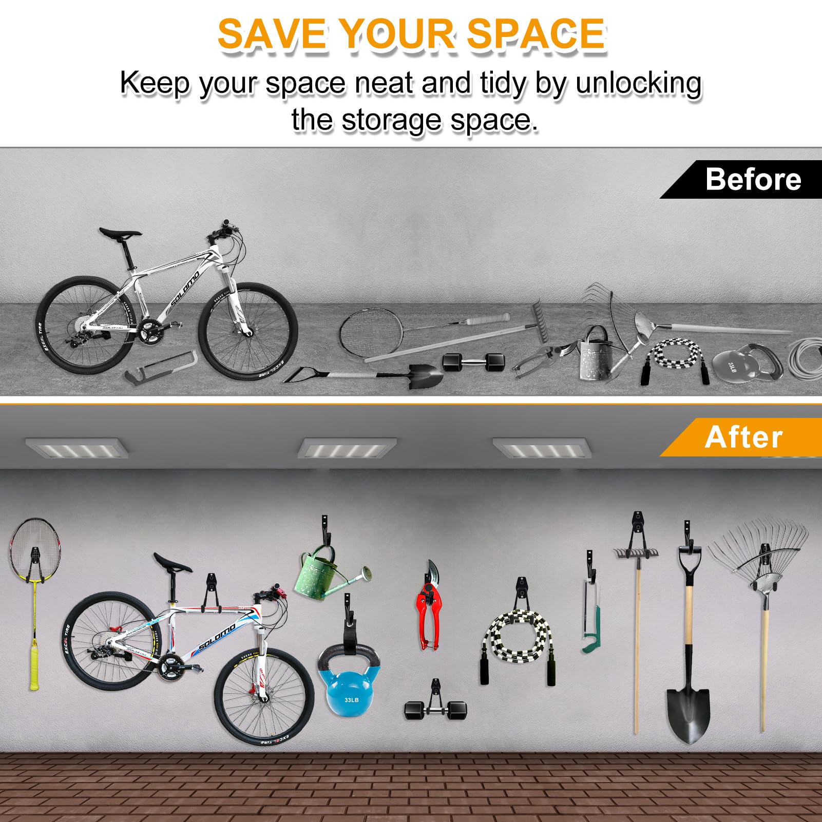 REMIAWY Garage Hooks Heavy Duty, Steel Utility Garage Storage Hook 6 Pack, Wall Mount Double Tool Hangers with Anti-Slip Coating for Hanging and Organizing Ladder Bike, Garden Tools, Bulk Items