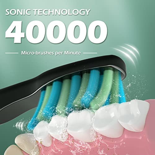 PHIPRIME Electric Toothbrush for Adults, 8 Brush Heads Sonic Electric Toothbrushes, 40000 VPM Deep Clean, 5 Modes Rechargeable Toothbrushes, 3 Hours Charge Last 30 Days (Black)