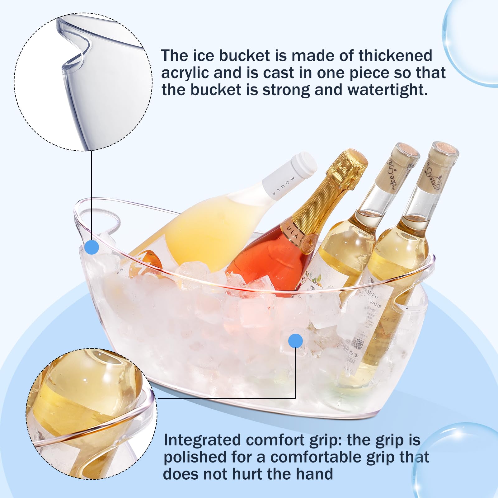 Ice Bucket 2 PCS,Acrylic Ice Buckets for Parties, Mimosa Bar Supplies Beverage Tub and Scoops for Champagne Beer Sparkling Wine Cocktails(5.5L)Extra Large Model (Clear)