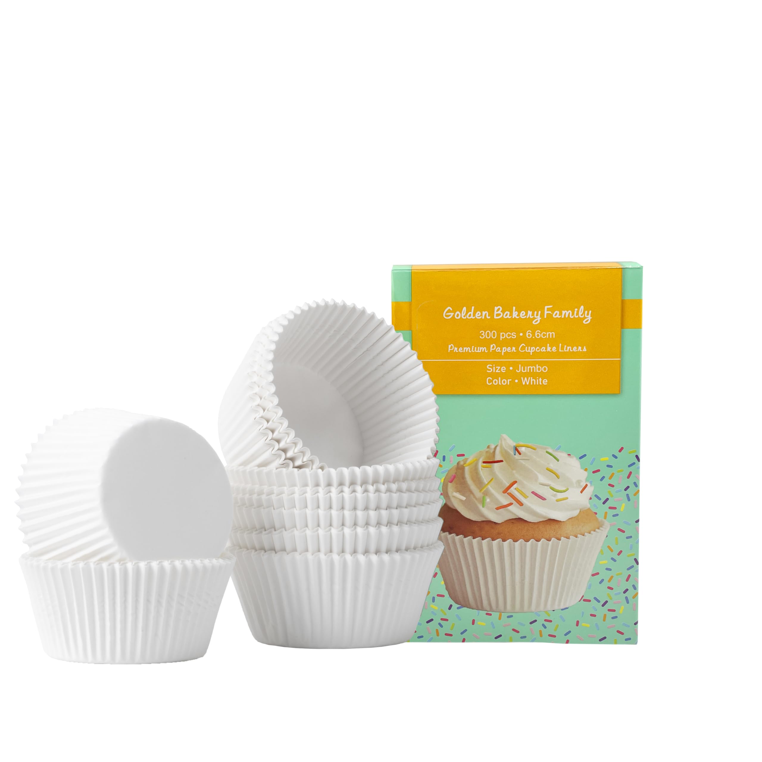 Jumbo Cupcake Liners 300 pcs White Muffin Liners No Smell,Food&Grade,Greaseproof Paper Baking Cups, Cupcake Wrappers For Party,Christmas by GoldenBakeryFamily