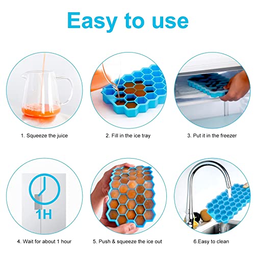 Ice Cube Tray for Freezer 2 Pack Silicone Ice Cube Molds with Lid 74 Cubes Ice Maker Countertop for Drinks Whiskey Cocktails Coffee Milk, Purple & Blue