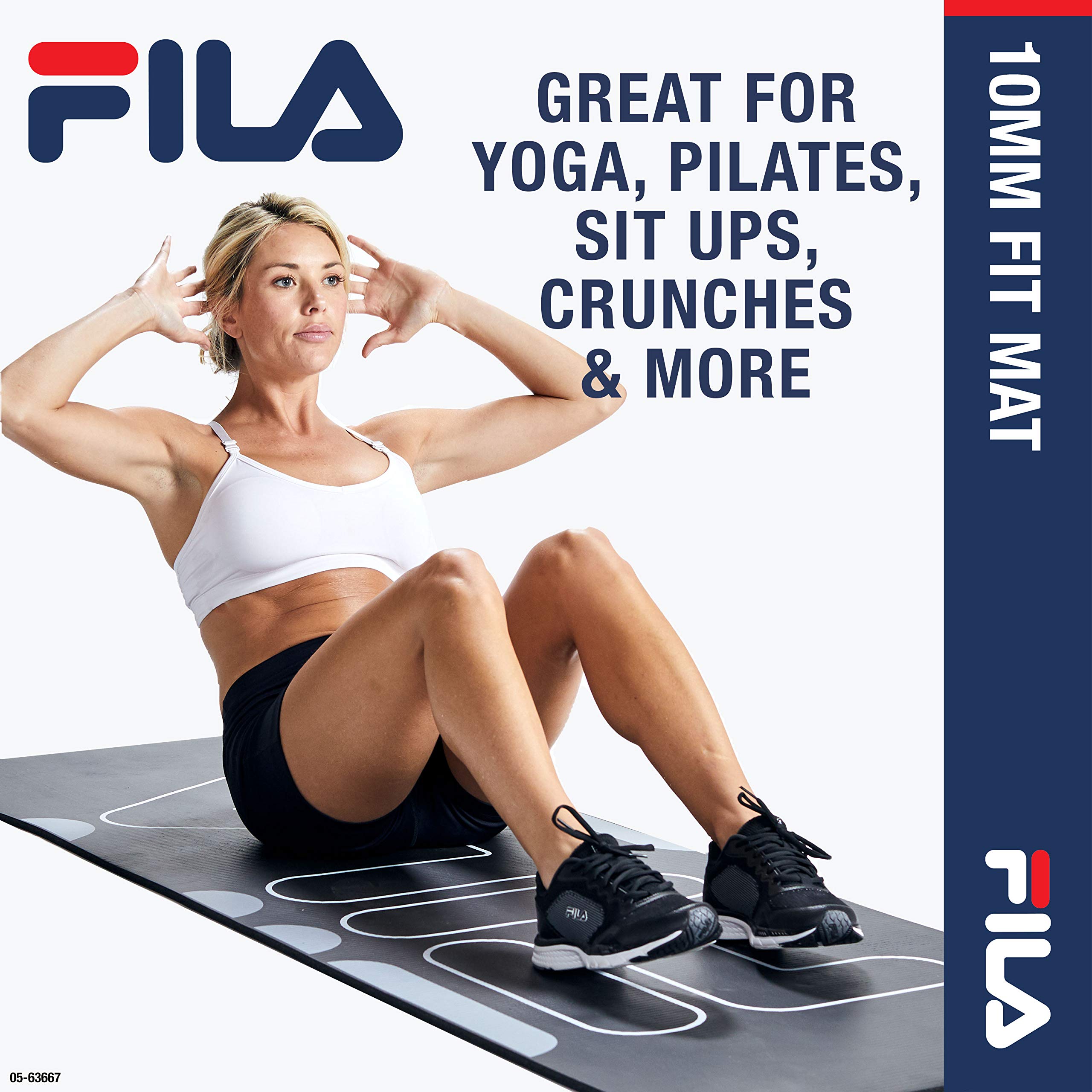 FILA Accessories Exercise Mat - Thick Yoga Mat for Fitness & Floor Gym Workouts | Includes Carrier Strap, 68" L x 24" W x 10mm, Ballet Pink (Rise)