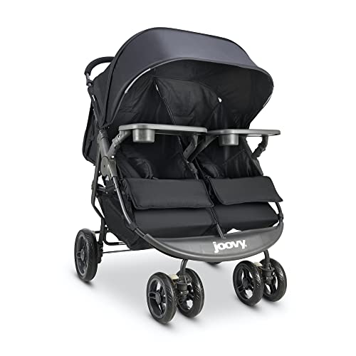 Joovy Scooter X2 Side-by-Side Double Stroller Featuring Dual Snack Trays, One-Handed Fold, Multi-Position Reclining Seats, Adjustable Leg Rests, and in-Seat Storage (Black)