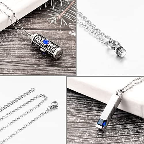SOITIS 5 Pieces Urn Necklace for Ashes Bar Zircon Crystal Cremation Necklace for Ashes Heart Keepsake Cremation Jewelry Hourglass Ash Necklace for Human Ashes - Dark Blue