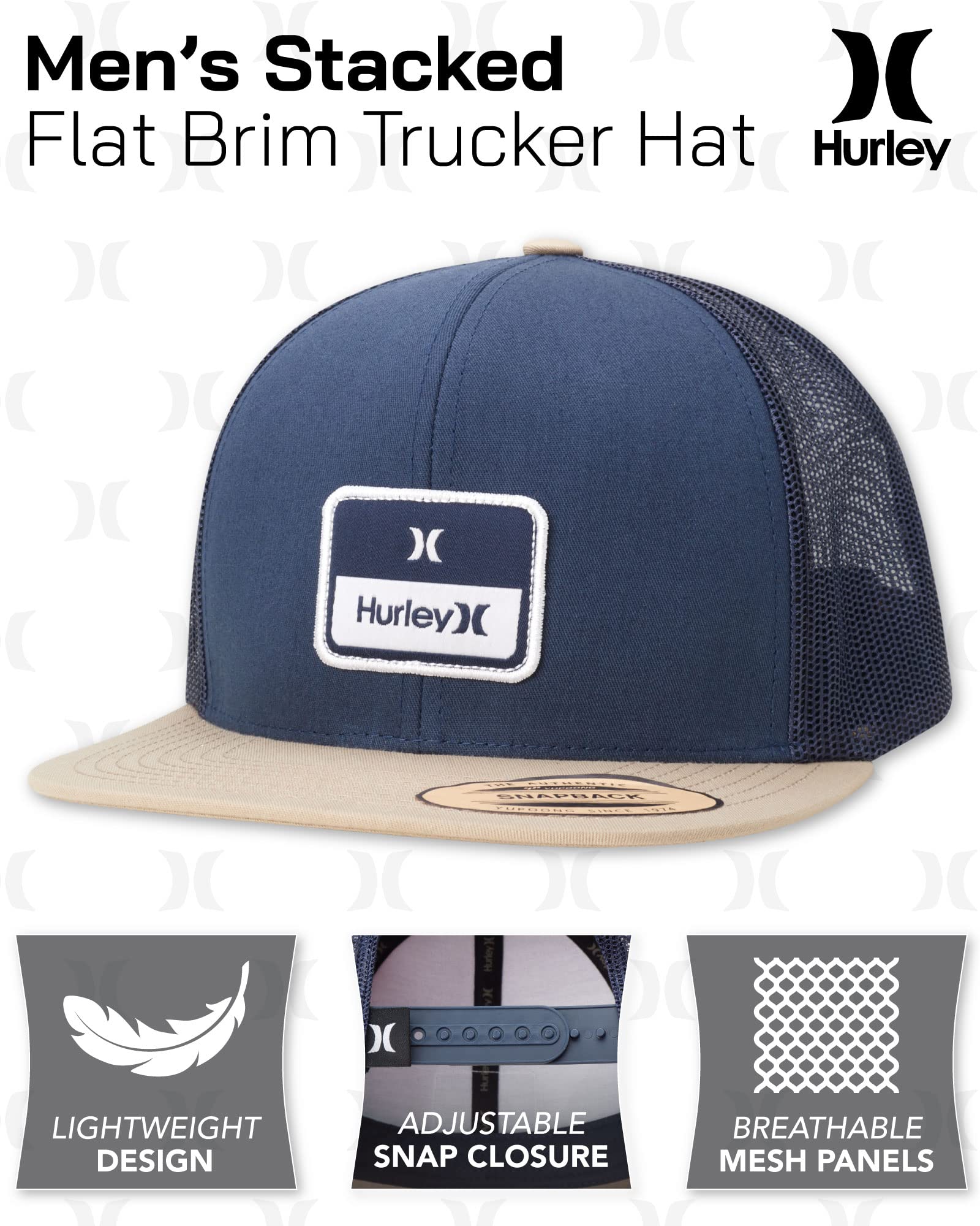 Hurley Men's Hat - Stacked Flat Brim Trucker Cap, Size One Size, Navy