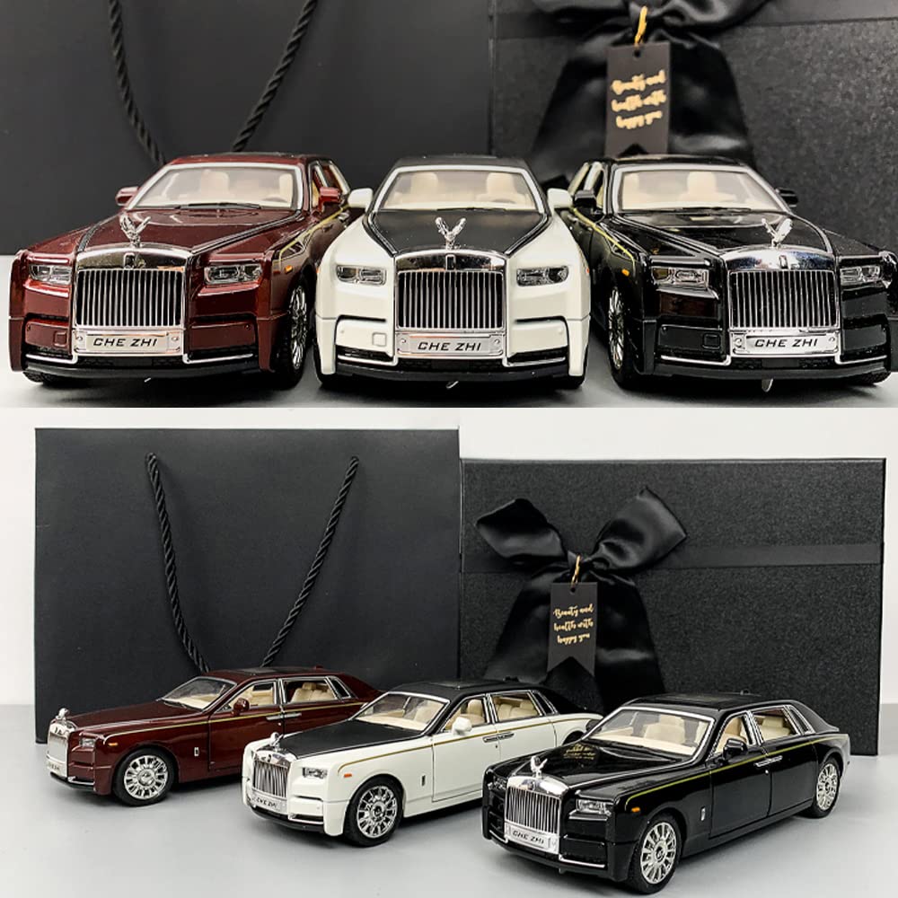 EROCK Exquisite car model 1/24 Rolls-Royce Phantom Model Car,Zinc Alloy Pull Back Toy car with Sound and Light for Kids Boy Girl Gift. (Black)