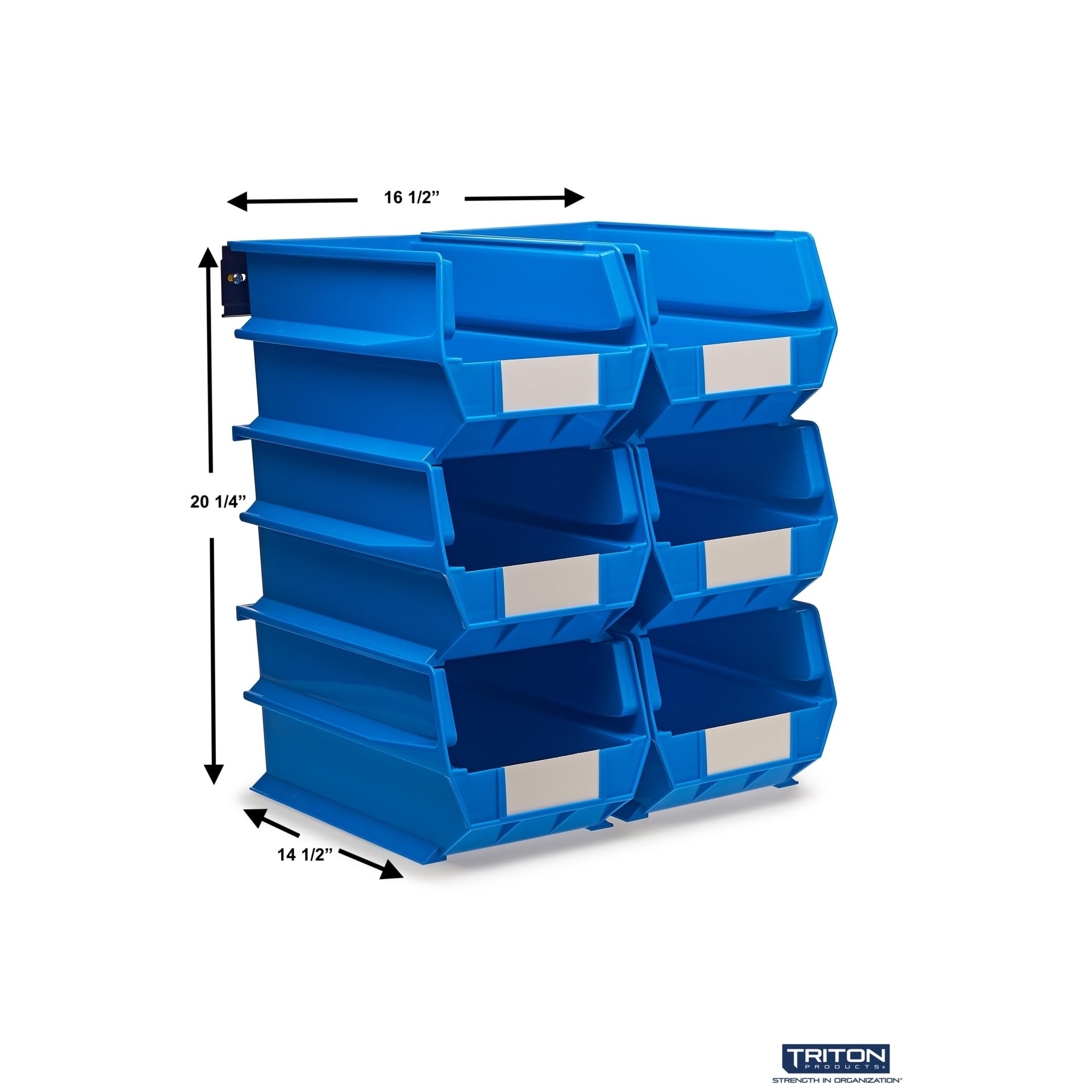 Triton Products 3-240BWS LocBin 8 Piece Wall Storage Unit with 14-3/4 Inch L x 8-1/4 Inch W x 7 Inch H Blue Interlocking Poly Bins, 6 CT, Wall Mount Rails 8-3/4 Inch L with Hardware, 2 pk