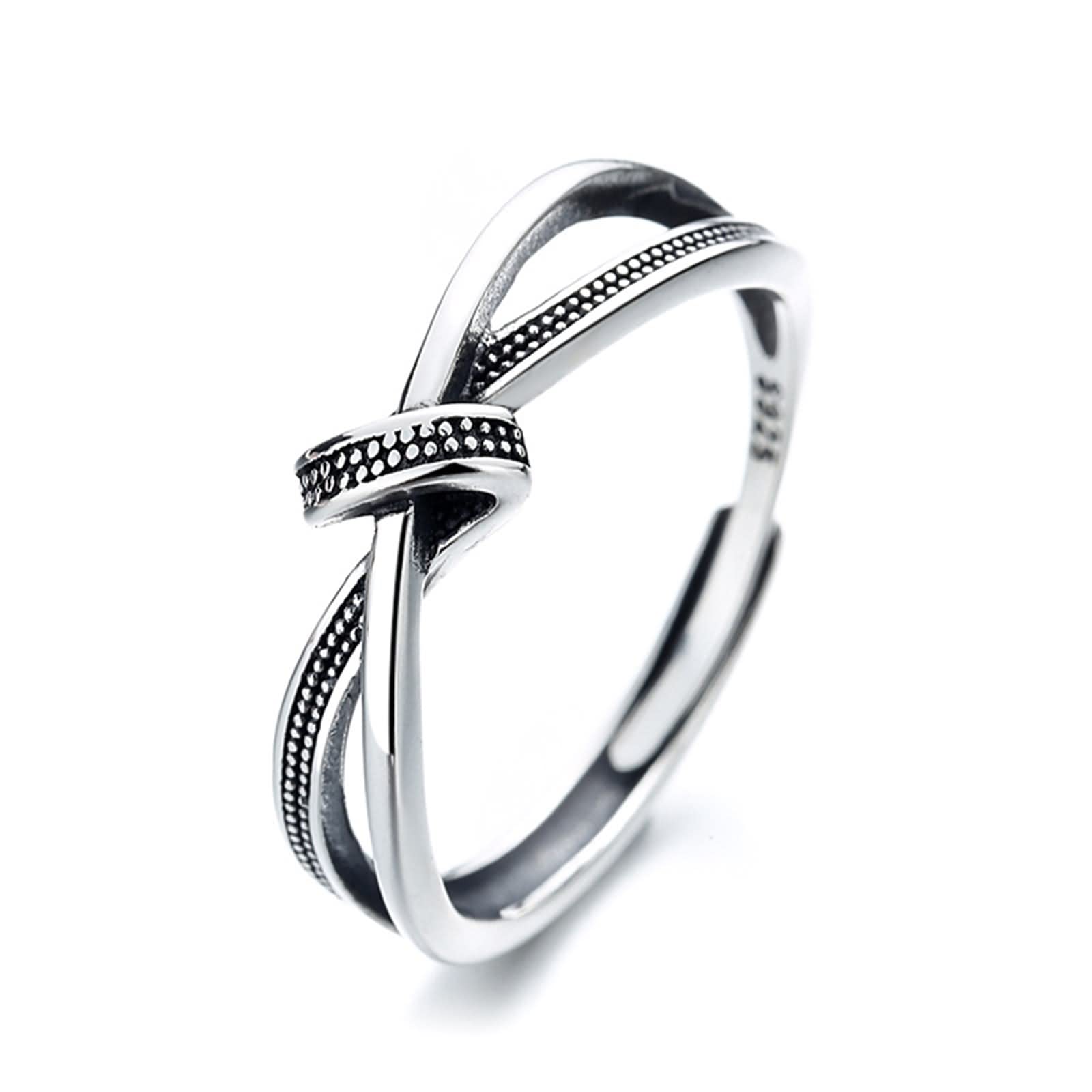 GASKER 925 Sterling Silver Ring, Personalised Women Ring Asymmetrical Kinks Hollow Heart Wedding Bands Adjustable Size