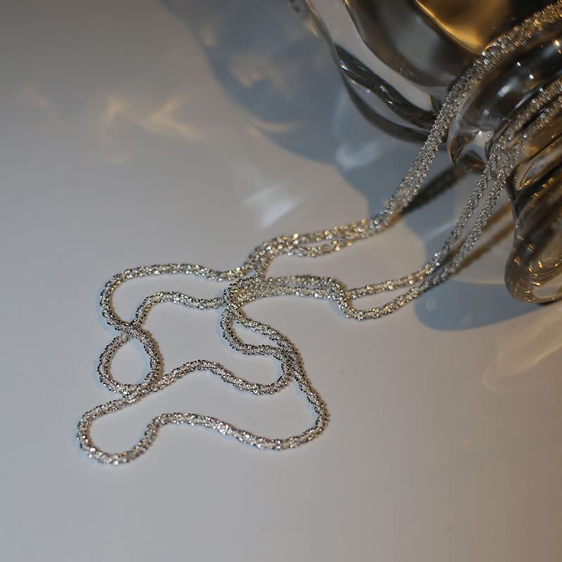 HEIMAXING Silver Sparkling Layered Necklaces For Women Clavicle Chain Choker Dainty Wedding Party Necklace (Two Layered Chain)