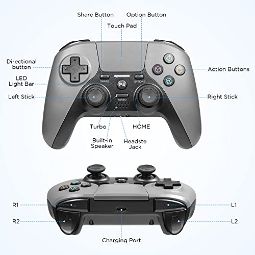 Hongyada Kyadeys Pro Gaming Controller, Wireless Controller with Dual Vibration Game Joystick Game Console, LED Lights, Built-in Speaker,3.5mm Audio Jack Plug & Play Video Games