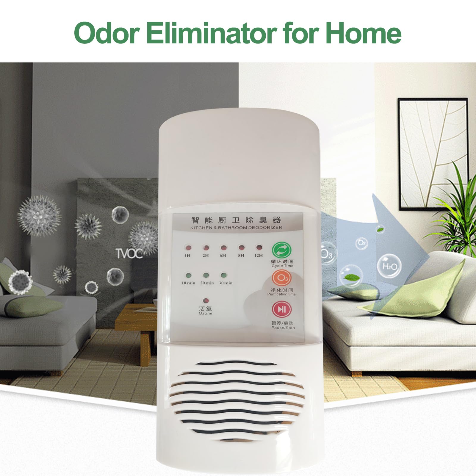 KLVEU Ozone Machine Odor Removal for Home Odor Eliminator Machine for Home and Pets Portable Generator for Kitchen,Toilet,Pet Houses,Smoke, Small, white