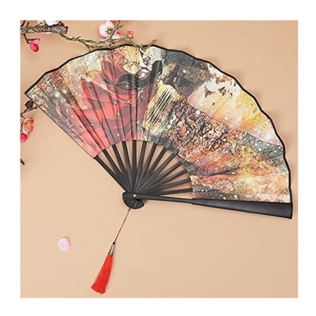 HALAHAI Folding Fan Hanfu Bamboo Folding Fan, Foldable Ancient, Hand Foldable Fan, 2 Printed Sides, Cosplay Costume Fan Hand Fan (Color : 26cm, Size : Folding fan)