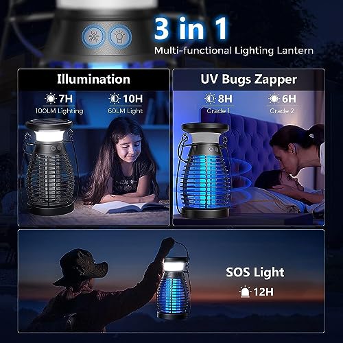 Solar Bug Zapper Outdoor Waterproof, KOOSA Cordless & Rechargeable Mosquito Zapper with 4200V High Powered UV Light, 3 in 1 Fly Zapper Up to 2100 Sq Ft Can Attract Gnats, Mosquitoes, Flies, Moths