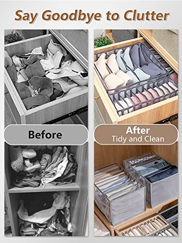 SandKing 6PACK Wardrobe Clothes Drawer Organizers Dividers - 6/7/11Grids Compartment Storage Box Bins for Jeans,Bras,Underwear,Socks,Baby Clothes, Foldable Closet Drawer Organizers Storage Bedroom
