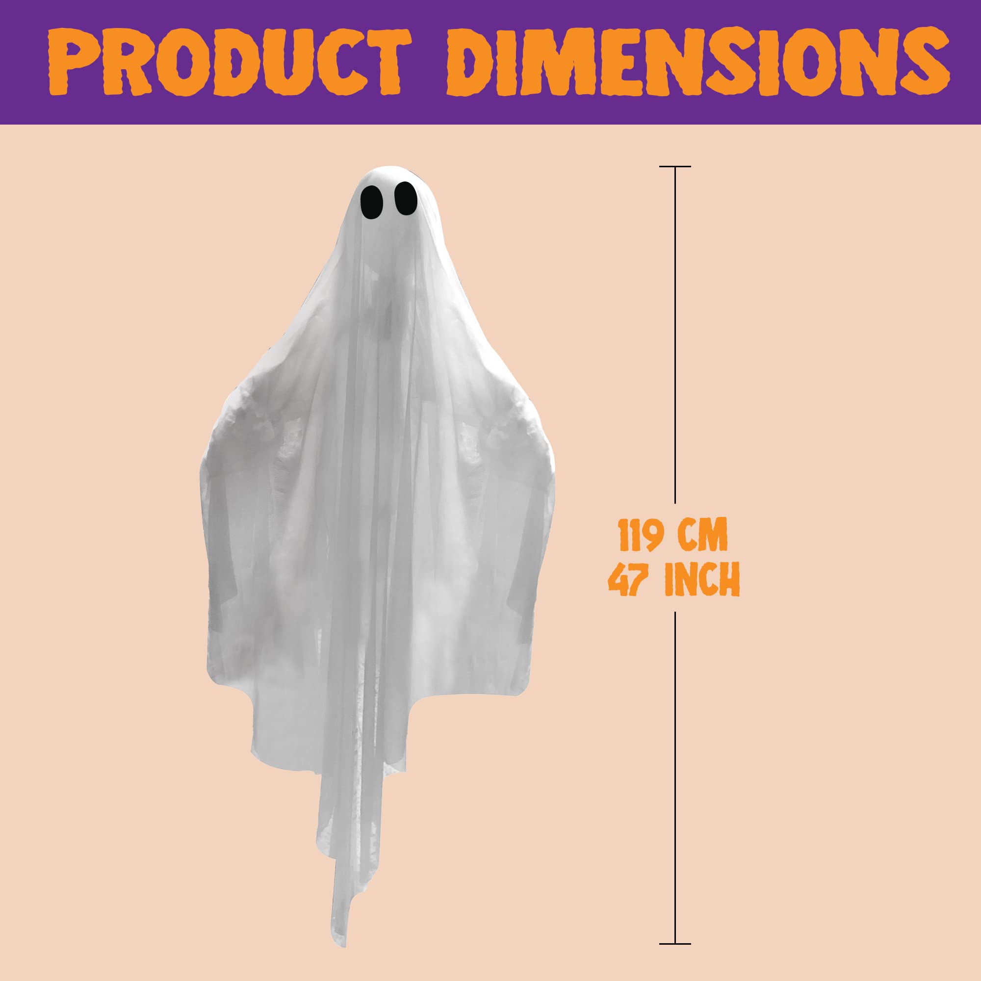 JOYIN Halloween Hanging Light up Ghost with Spooky Blue LED Light, 47β White Hanging Ghosts, Best Halloween Hanging Decoration for Front Yard Patio Lawn Garden Party Decor Indoor Outdoor