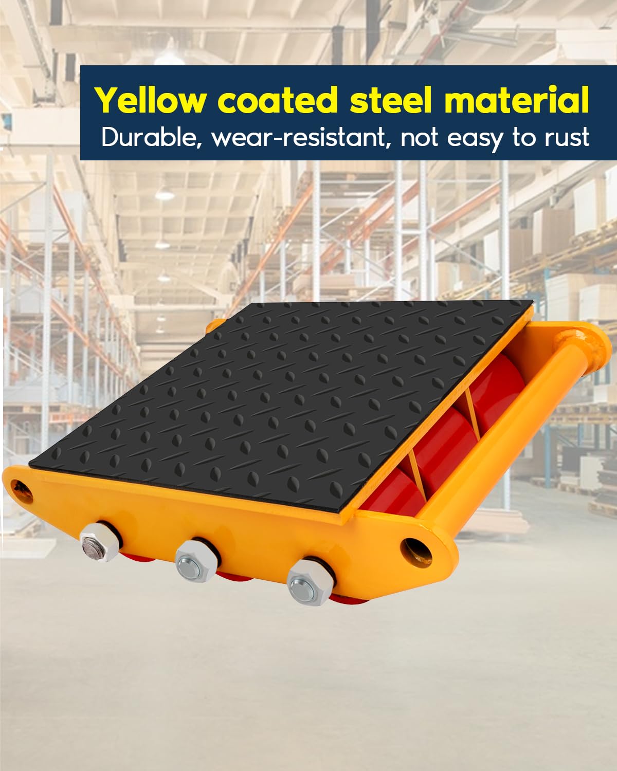 FAHKNS Machinery Moving Skate Heavy Duty Machinery Skates Cargo Mover 15T Machine Skates with Non-Slip Cap 9 PU Rollers for Heavy Duty Industrial Moving Equipment(Yellow)